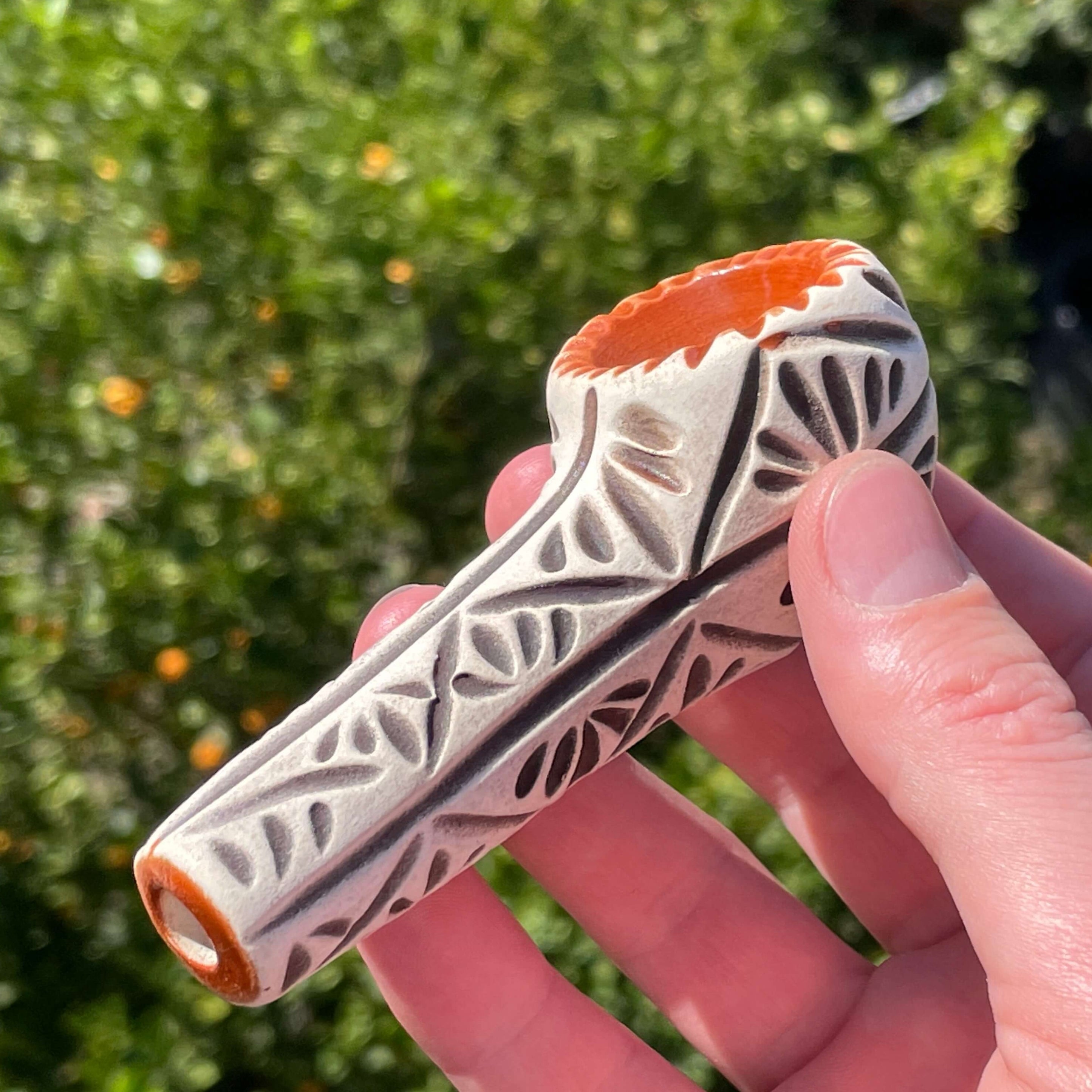 Carved Hand Pipe – Cosmos Art Ceramics